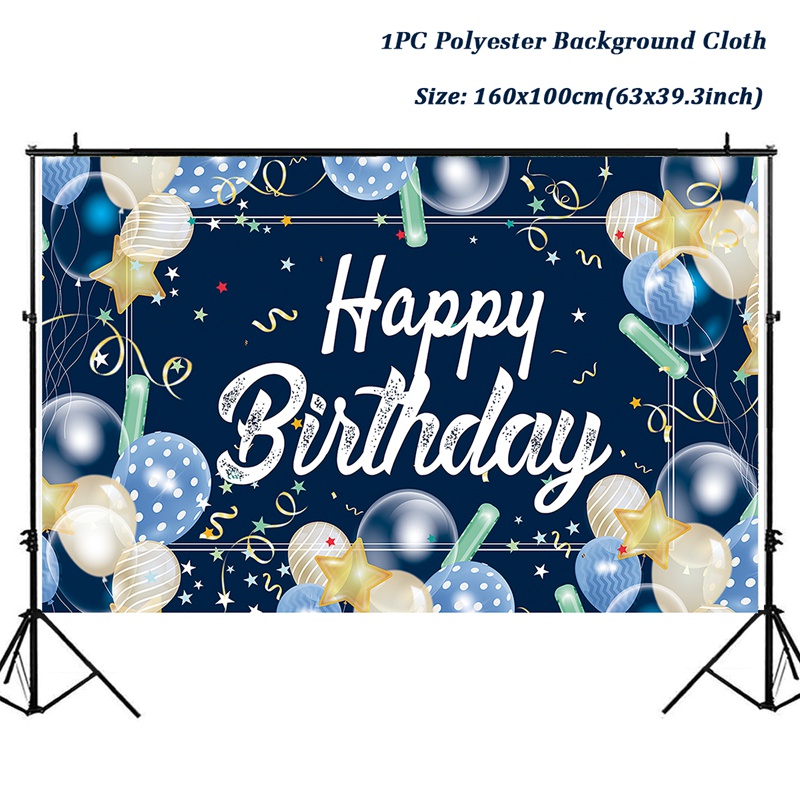 1 5 1m Polyester Black Gold Balloon Happy Birthday Backdrop Banner