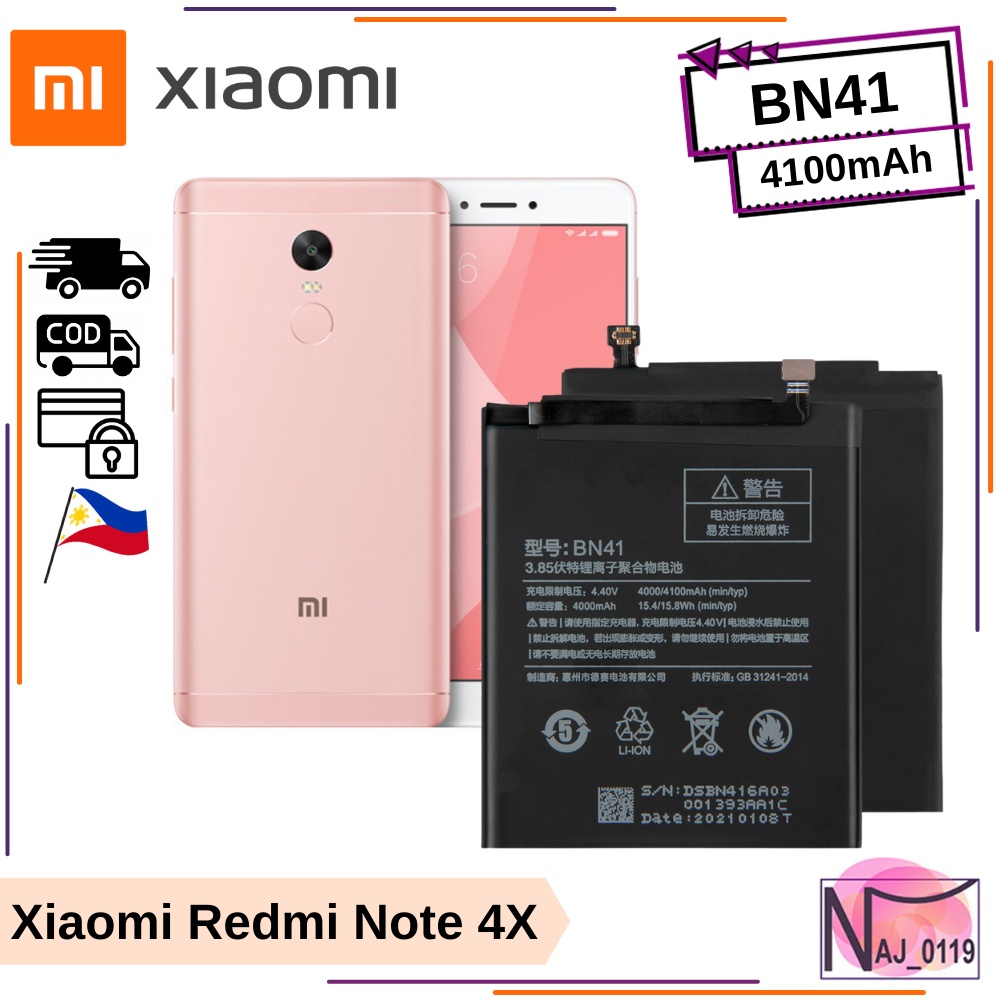 Xiaomi Redmi Note 4X Original Battery | Model: BN41 (4100mAh) High Quality | Shopee Philippines