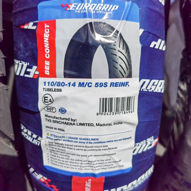 EUROGRIP BEE CONNECT 110/70/13 130/70/13 110/80/14 120/70/14 140/70/14 ...