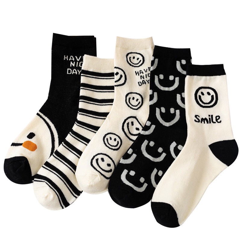 Smiley Face Socks Women Spring Autumn Pure Cotton Tube ins Trendy ...