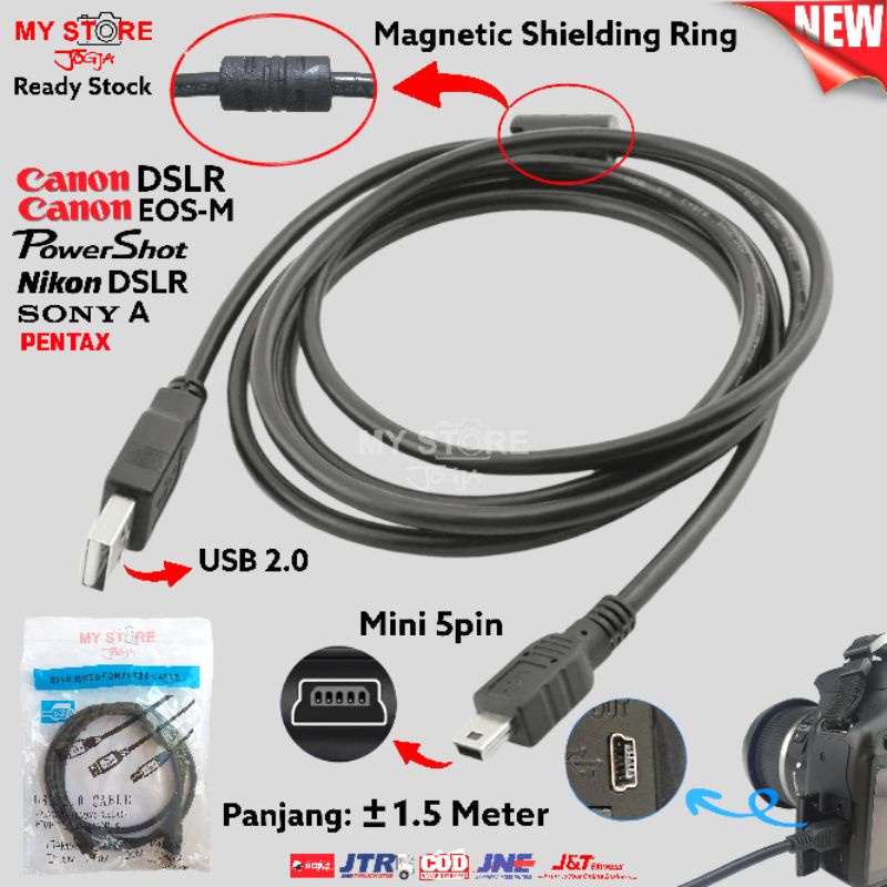 USB 2.0 Mini B 5 Pin Data Camera Cable ± 1.5M Nikon DSLR Camera D80 D90 ...