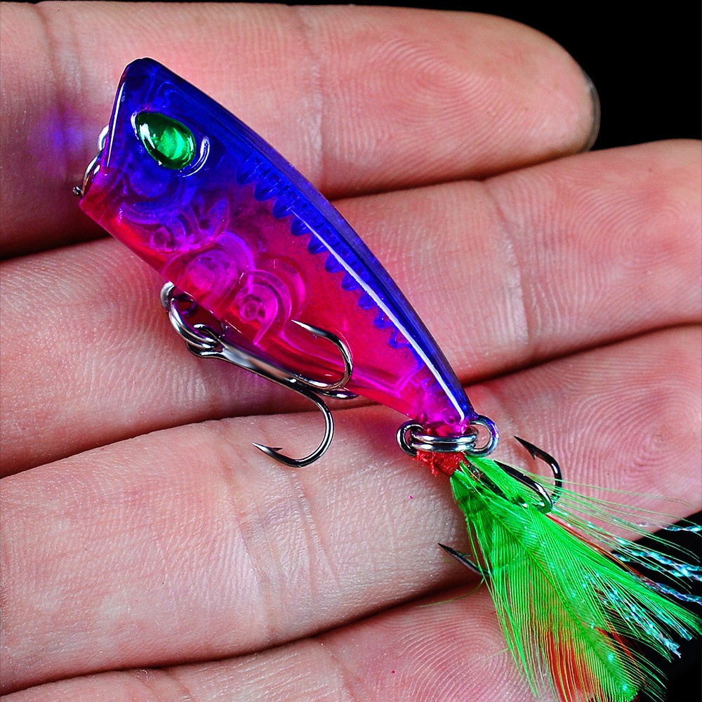Popper Fishing Lure 4g-0.14oz/4.3cm-1.69" Hard Artificial Bass Bait 3D ...
