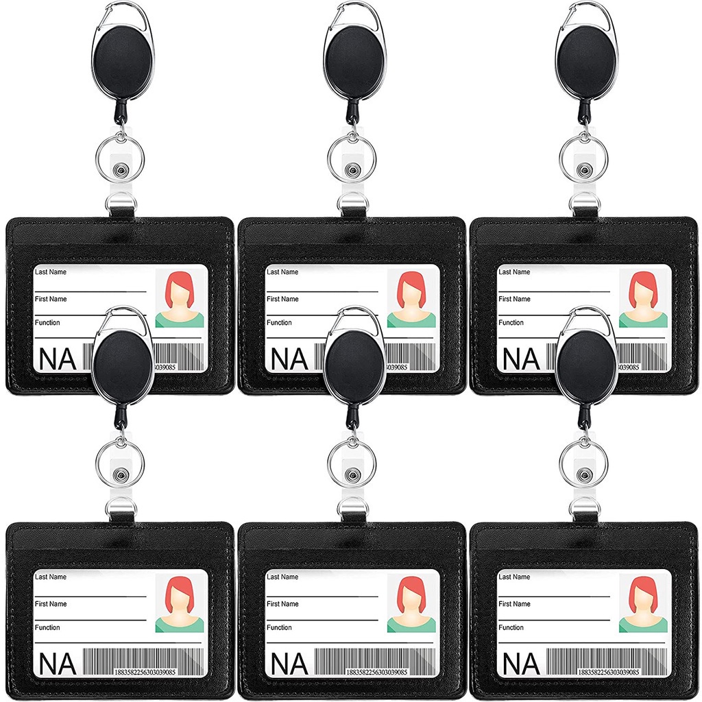 Heavy Duty ID Badge Reel Clips Horizontal PU Leather Badge Holders with ...