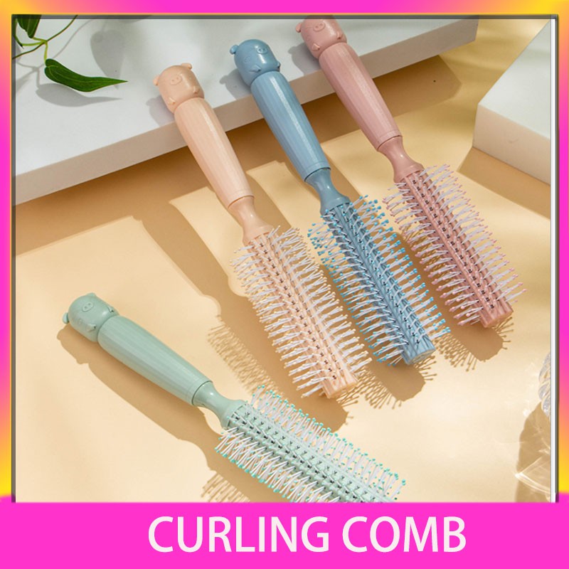 Soft cute pig curly hair comb cylinder rolling comb styling curly hair ...