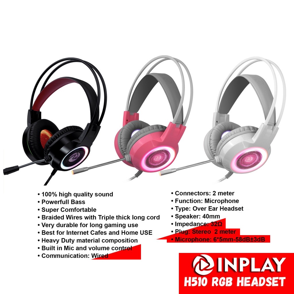 INPLAY RGB H510 HEADSET With MIC 3.5mm AUX jack | Shopee Philippines