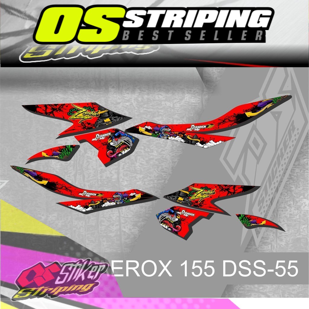 MERAH HITAM PUTIH HIJAU 0055 STRIPING Sticker YAMAHA AEROX DORAEMON ...