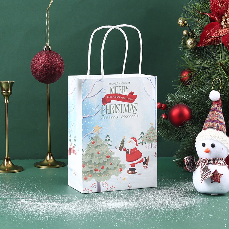 Christmas Elk Santa Claus Gift Bag Kraft Paper Bag Christmas Gift ...