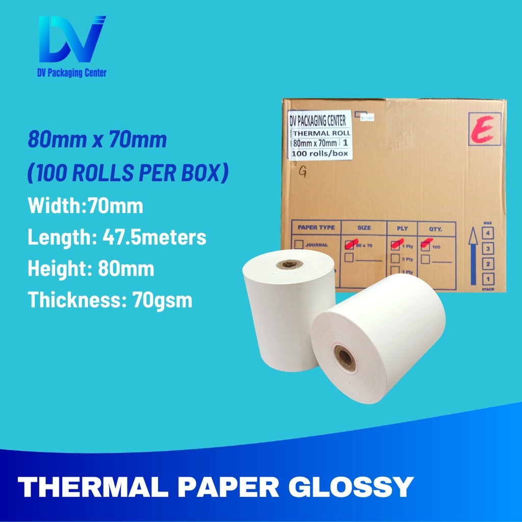Thermal Roll 80 x 70mm 70gsm - Glossy (50 Rolls per Box) | Shopee ...