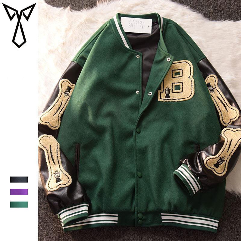 New Upgrade Women Hip Hop Baseball Jacket Coats Furry Bone Letter ...
