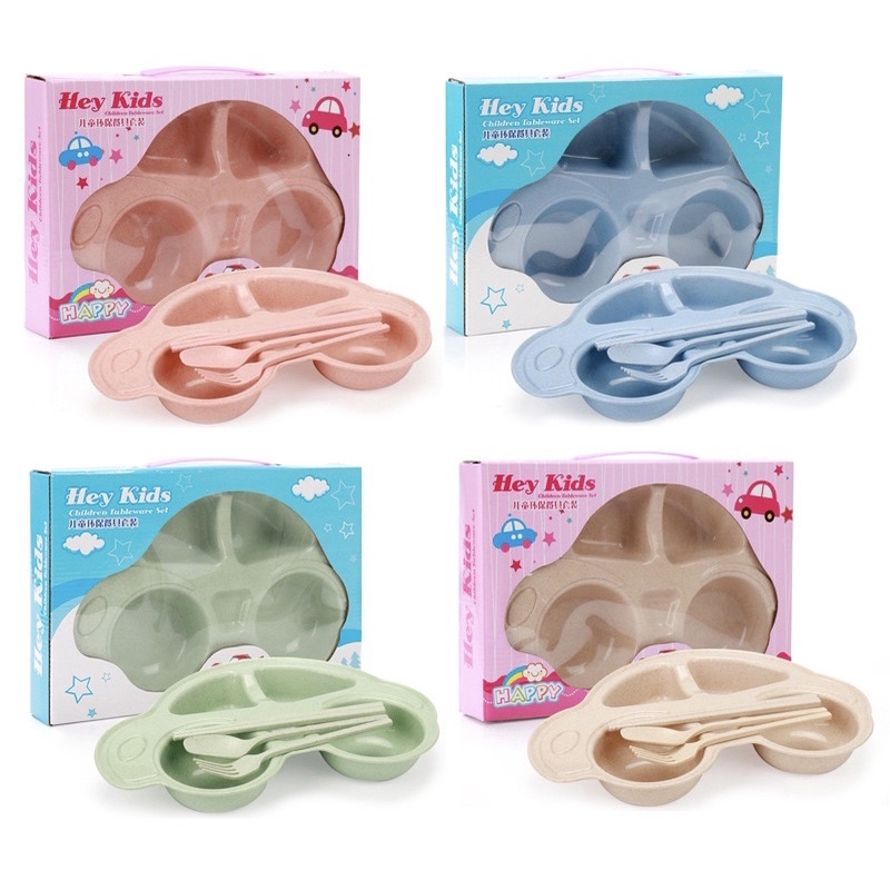 4 Pieces Kid Children Dish Plate Set Car Cartoon Tableware Dining ...