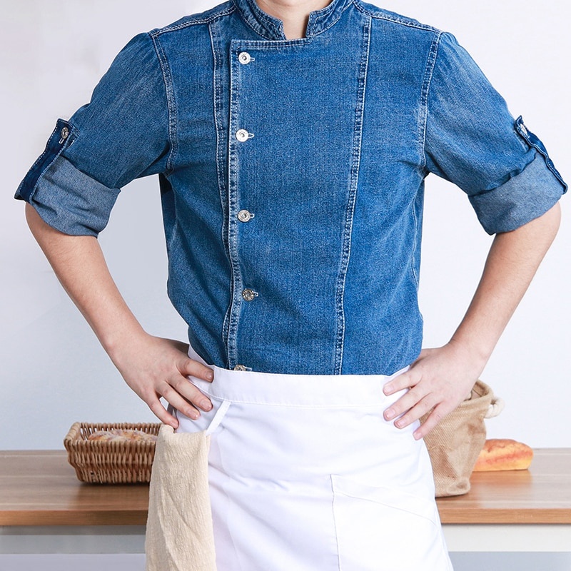 Neutral Blue Denim Chef Jacket Restaurant Catering Chef Uniform Food ...
