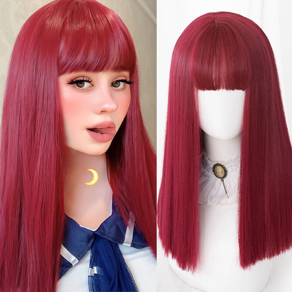 Synthetic Wig Medium Length Straight Red Lolita Wigs for Women High ...