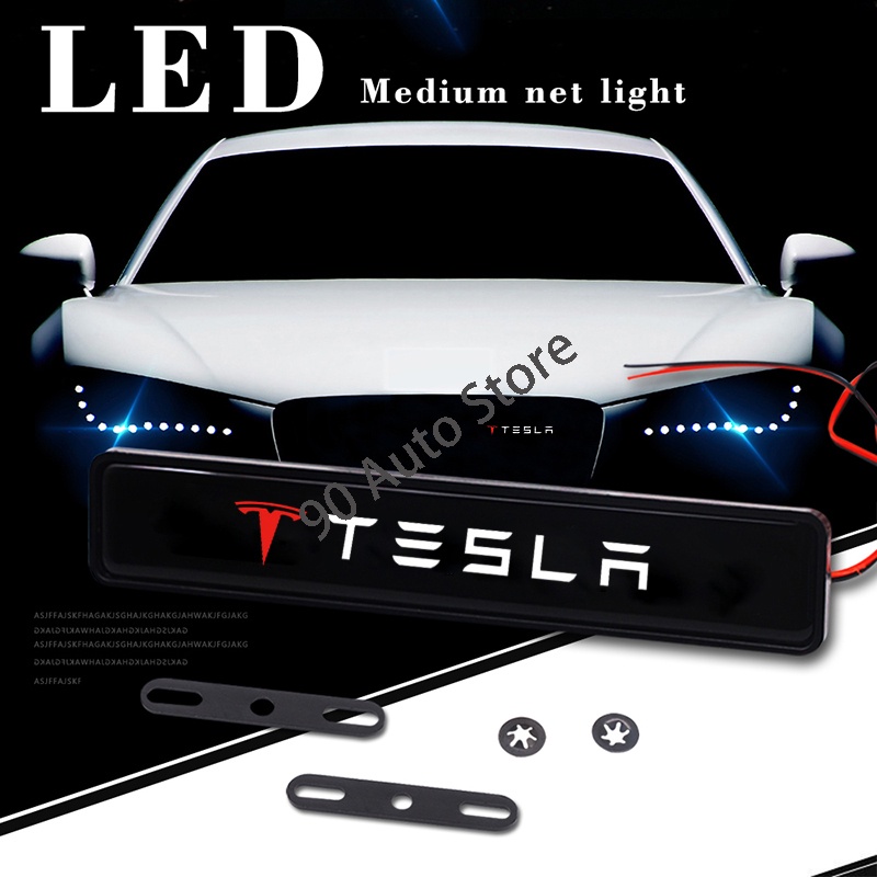 Modified 3D Car Front Grille Emblem Badge Auto Hood LED Light for Tesla ...
