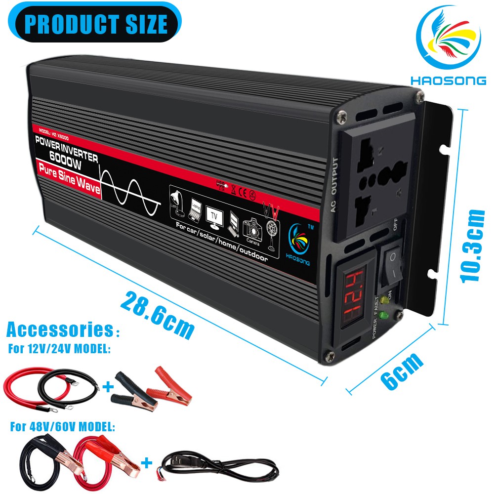 Pure Sine Wave Power Inverter 3000W/4000W/6000W/8000W DC 12V/24V/48V ...