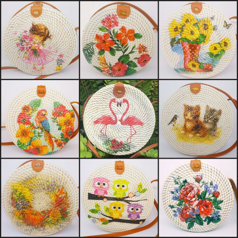 Deco motif Balinese rattan bag measuring 15 cm, 18 cm and 20 cm buckle strap. | Shopee Philippines