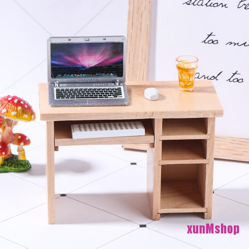 [HXUAN2] Dollhouse Computer Desk Set 1:12 Miniature Tooth Fairy Desk ...