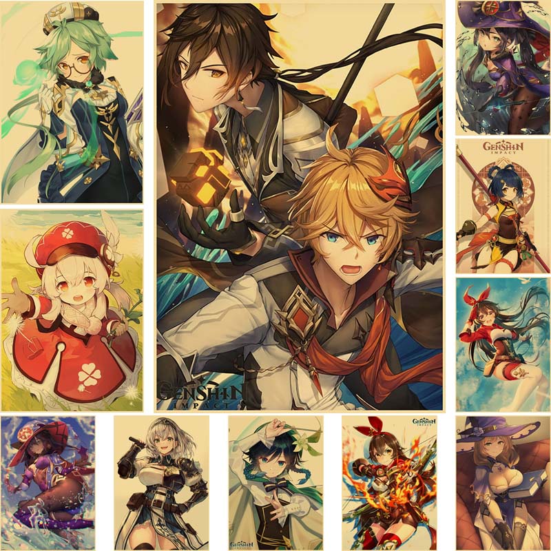 Genshin Impact Series Posters HD Poster Kraft Paper Anime Girl Poster ...