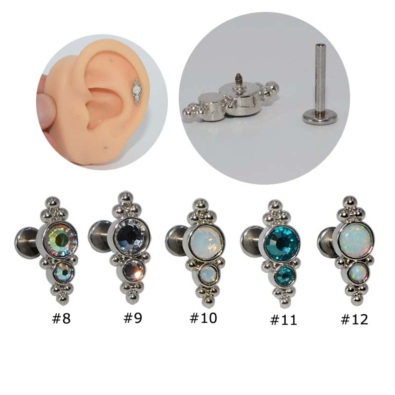 1piece Labret Ear Lobe Stud Internally Threaded Helix Conch Piercing ...