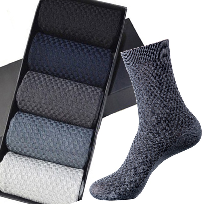 5 Pairs Men Bamboo Fiber Socks Anti-Bacterial Breatheable Autumn Long ...