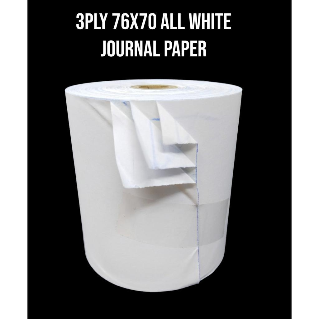 10 ROLLS 76x70 3 Ply Journal Paper ALL WHITE CARBONIZED / CARBONLESS ...
