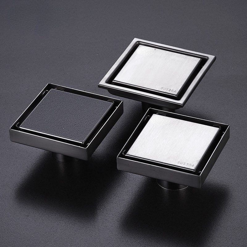 304 Stainless Steel Invisible Floor Drain Black Square Toilet Shower ...