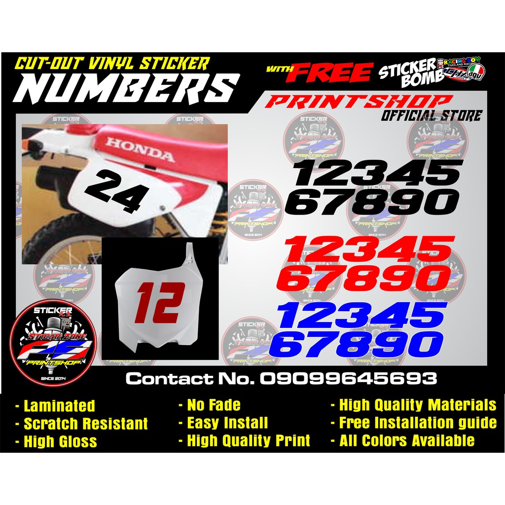 Cut-out vinyl Sticker Numbers for Side Fairings cover, cowling, racing ...