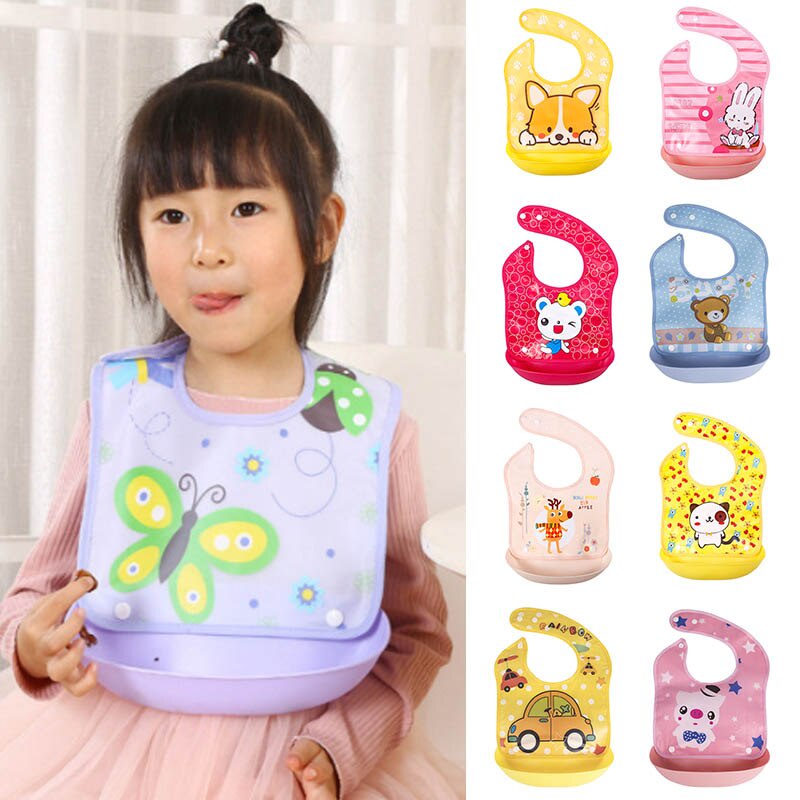 Baby Silicone Bib/Apron Detachable Food Catcher Drool and Feeding Bib ...