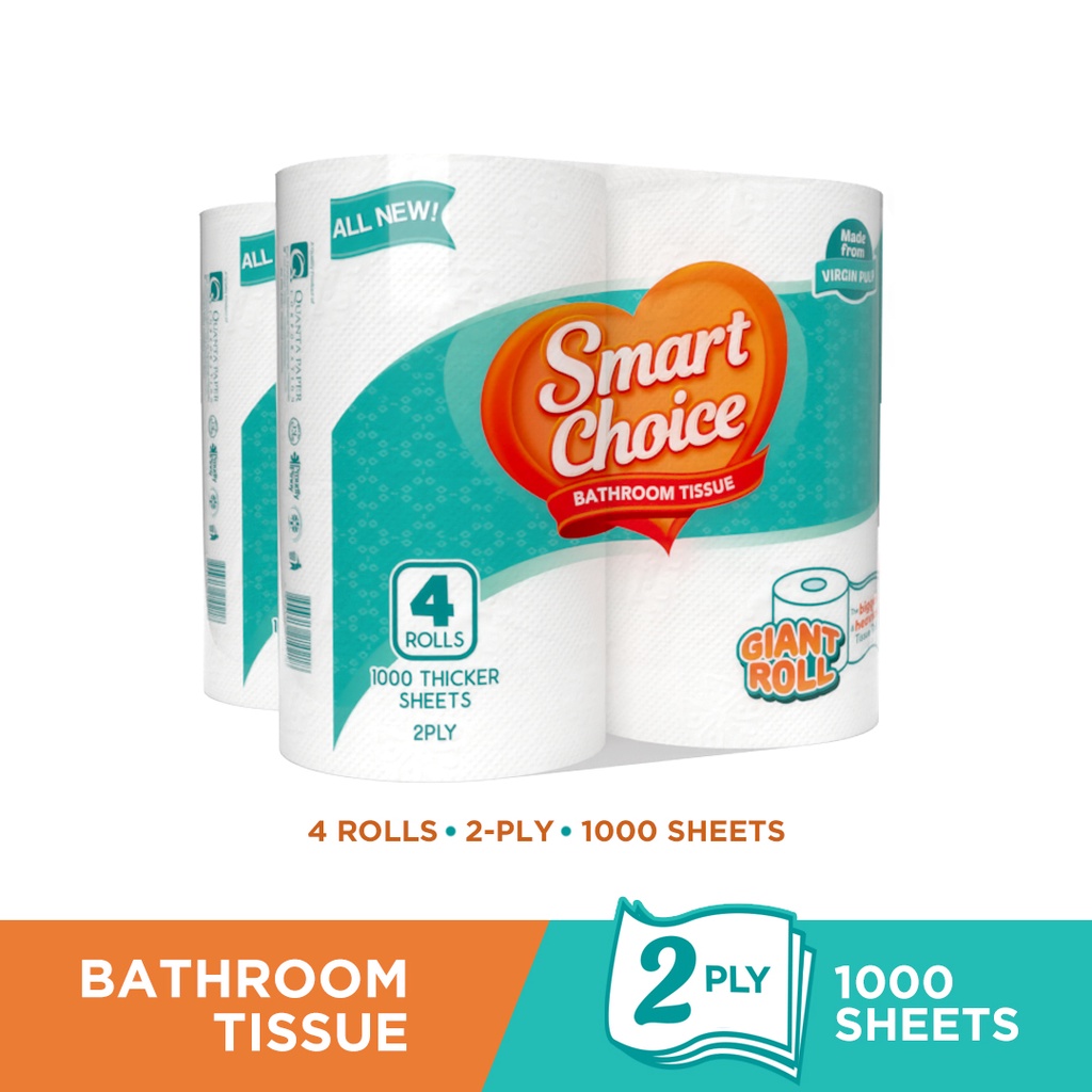 SMART CHOICE BTR 2PLY 500 PULLS 1000SHEETS 4s x 2 PACKS | Shopee ...