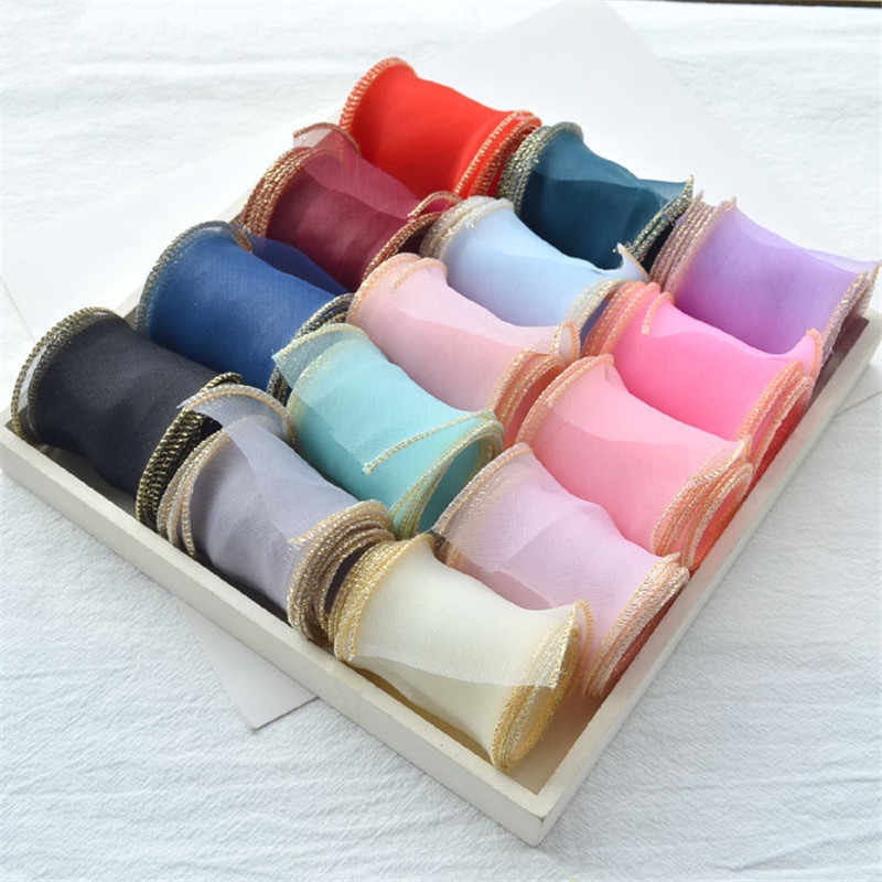 9m Korean Style Gold Edge Wave Silk Organza Ribbon Gift Wrapping ...