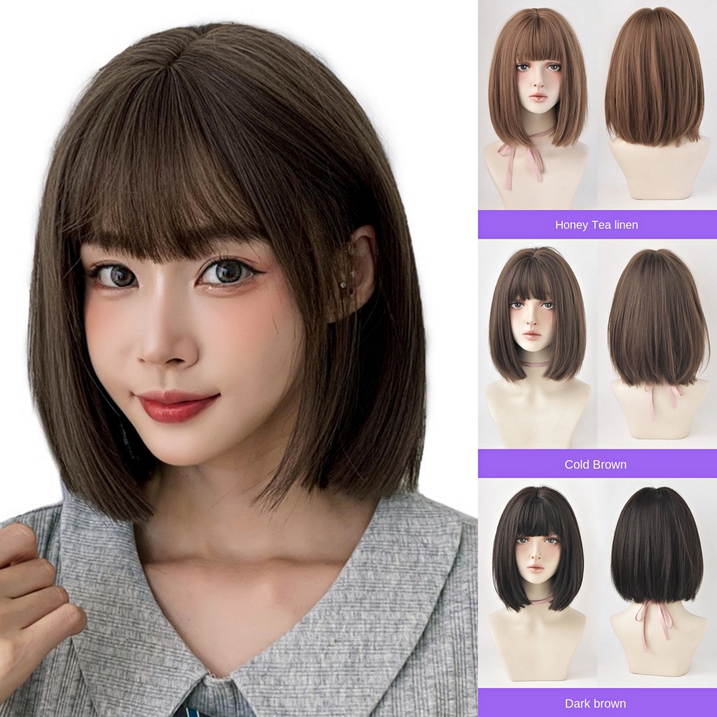 Wig female short hair Korean BOBO head cute cartoon bangs round face ...