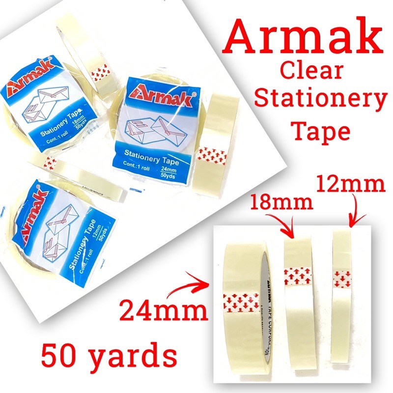ARMAK Stationery Tape Clear 50 yards 12mm, 18mm, 24mm per roll | Shopee ...