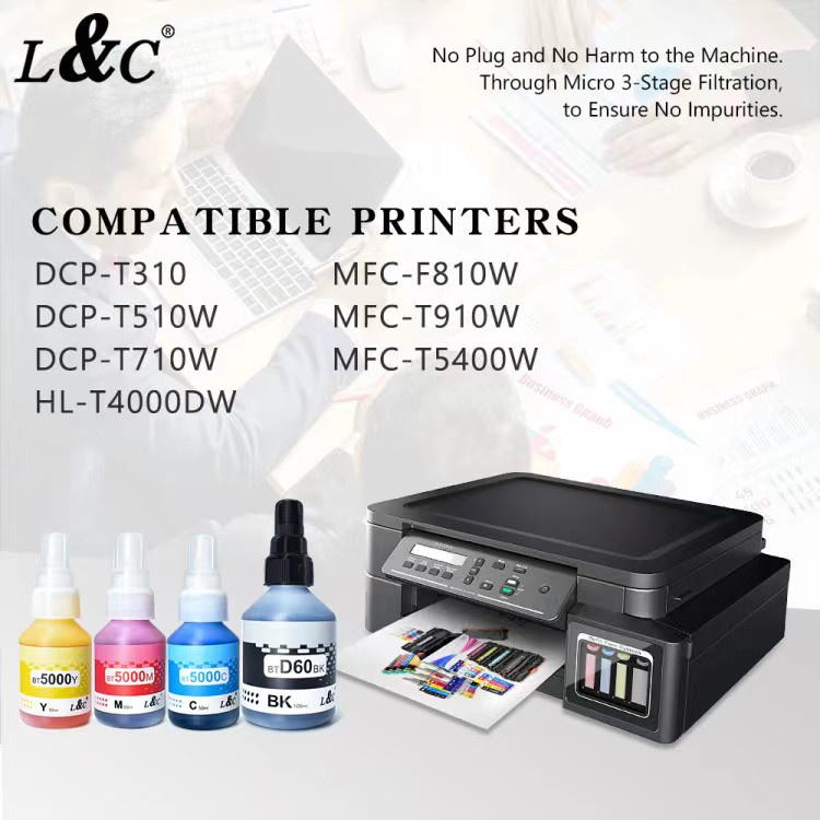 L&C Ink BTD60 BT5000 Dye Ink Refill For Brother Printer DCP-T420W/T710W ...
