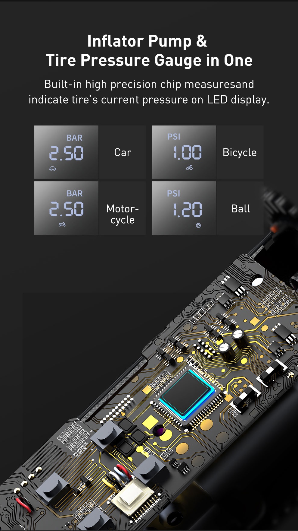 Baseus Super Mini Digital Display Inflator Pump Maximum Pressure 150PSI ...