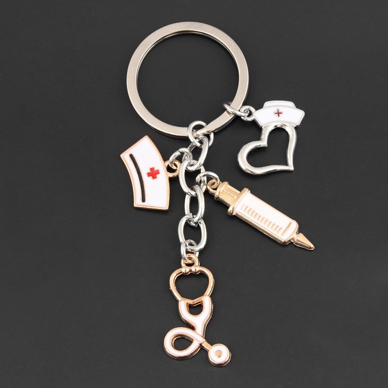 Medical Tool Keychain Needle Syringe Stethoscope Nurse Cap Key Ring ...