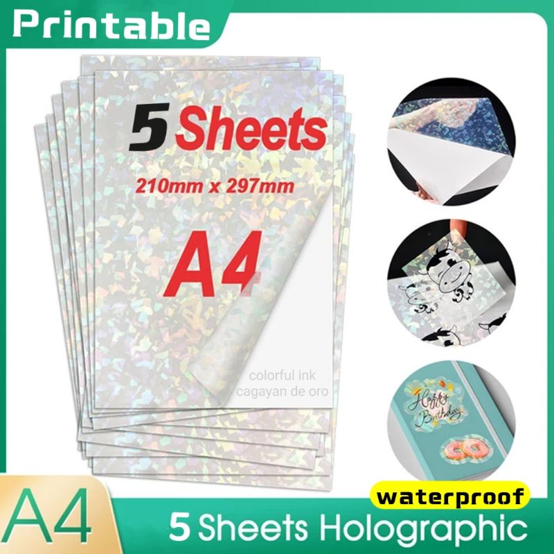 (5pcs/pack)Printable Transparent Waterproof Holographic Vinyl inkjet ...