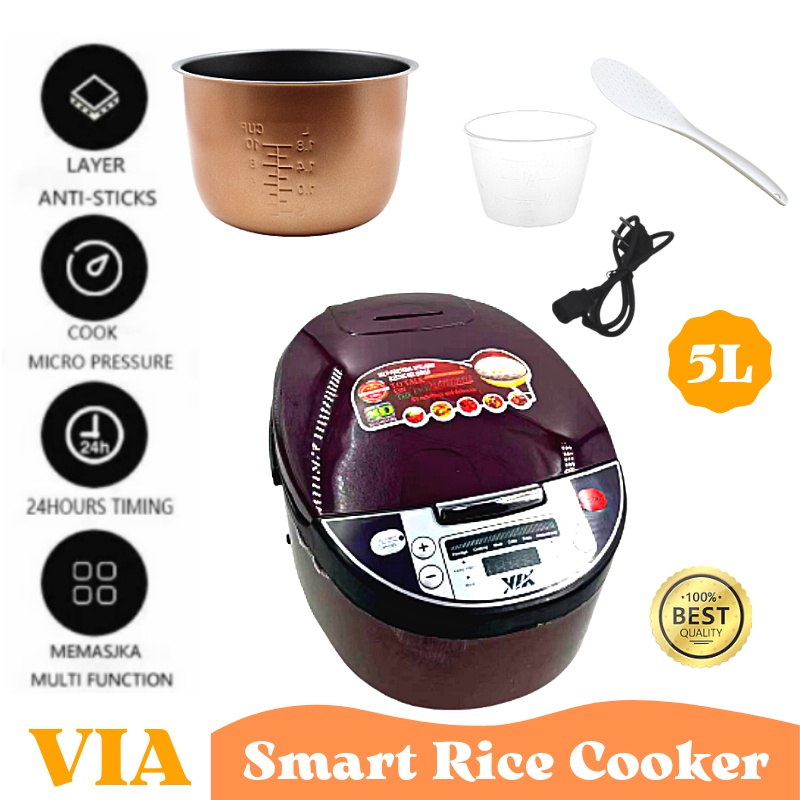 VIA Smart Rice Cooker 5L Standard Big Capacity Original Non Stick Electric Cooker | Shopee ...
