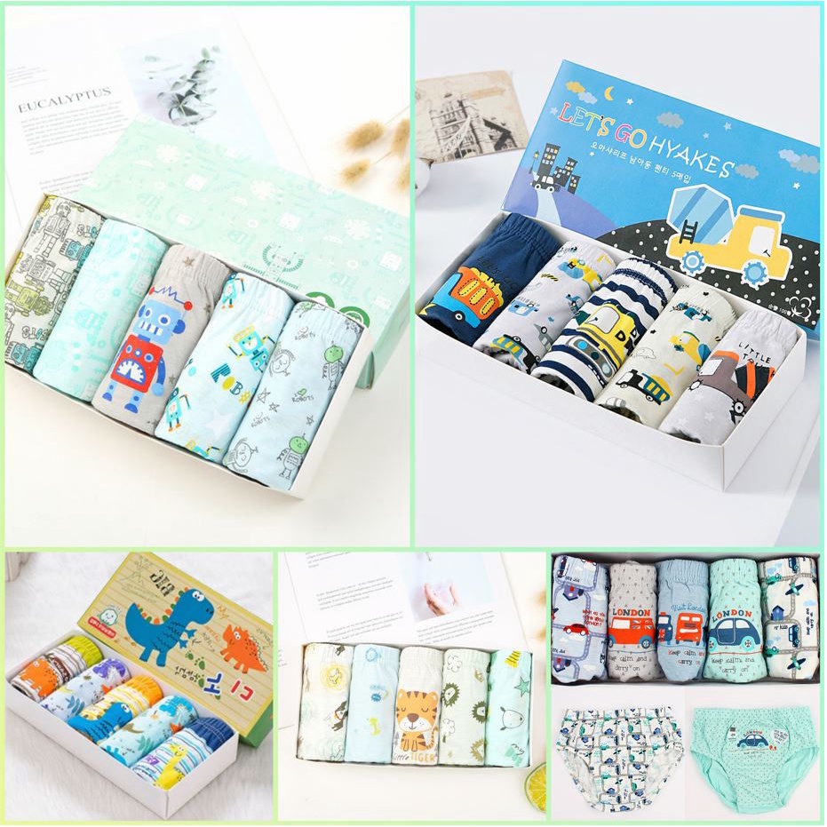 Ready Stock! 5pcs /Box Gift set Toddler Boys Brief Undies Set / Cotton ...
