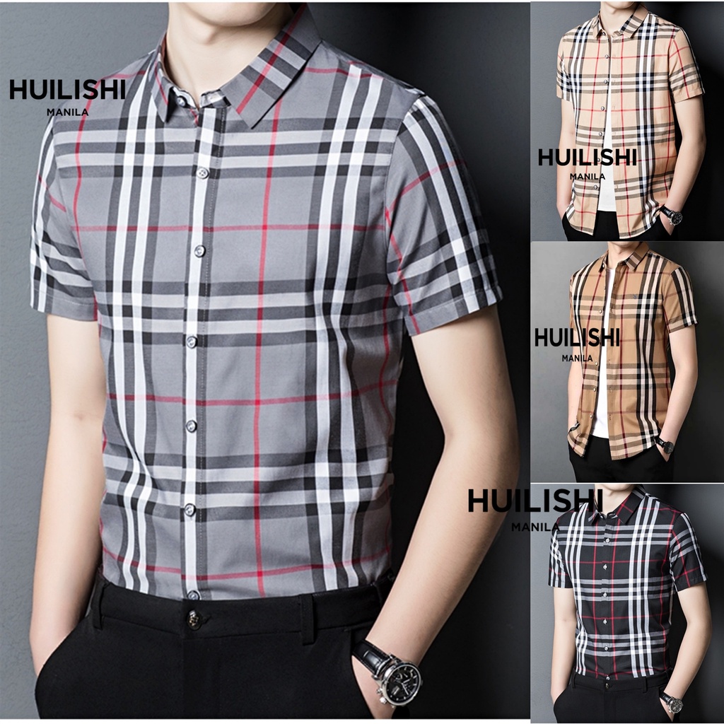 Huilishi High Quality Korean Fashion Short Sleeve Plaid Shirt Shopee