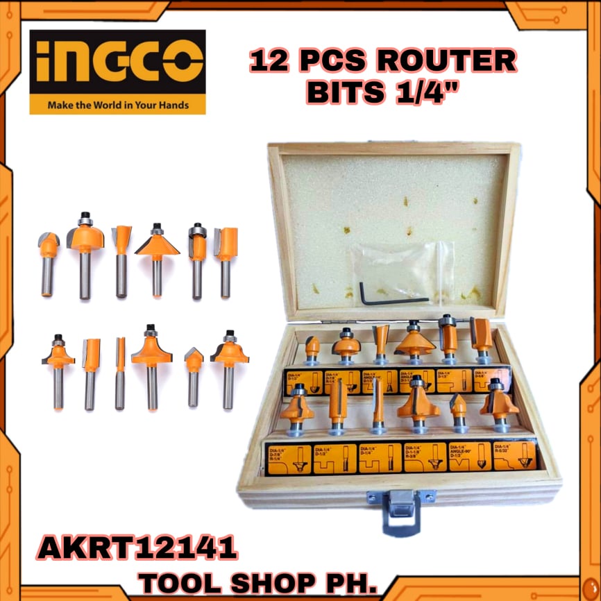 INGCO Router Bits 12PCS/SET 6mm (1/4") AKRT12141 | Shopee Philippines