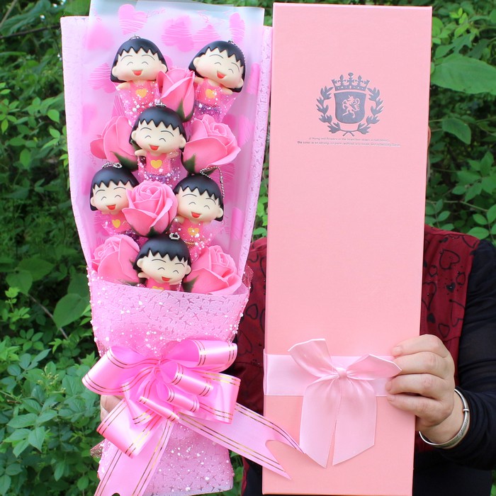 6pcs hello kitty totoro shin chan snoopy WITH 6pc soap flower and box ...