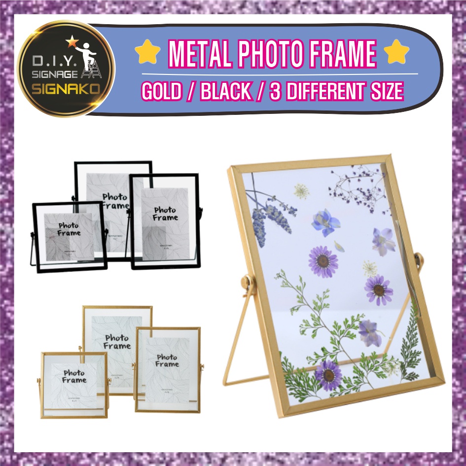 Metal Photo Frame /Black Gold Glass Picture Frames Decor Wedding Baby ...