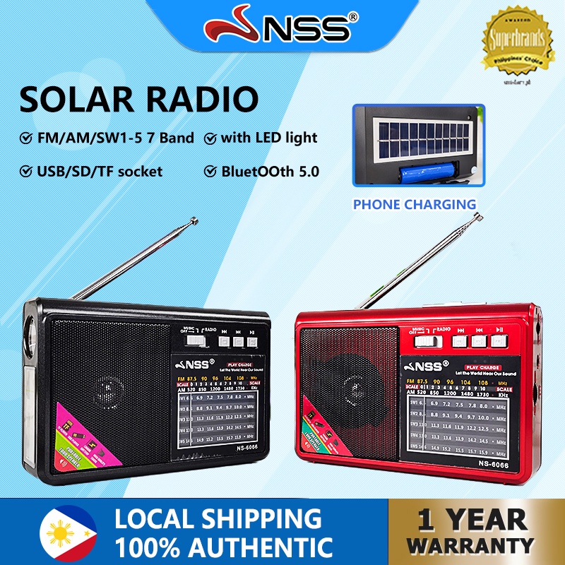 NSS solar radio FM/AM/SW1-5 7 band radio red retro radio with flashlight usb rechargeable radio ...