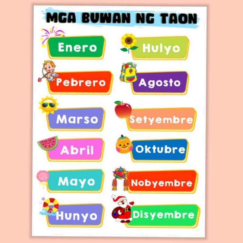 Mga Buwan ng Taon Filipino Tagalog Months Laminated Chart A4 Size ...