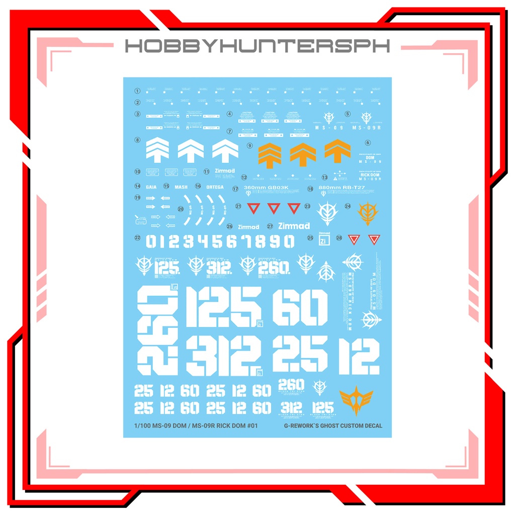 G-Rework MG MS-09 DOM 1.5/MS-09R RICK DOM 1.5 Waterslide Decals ...
