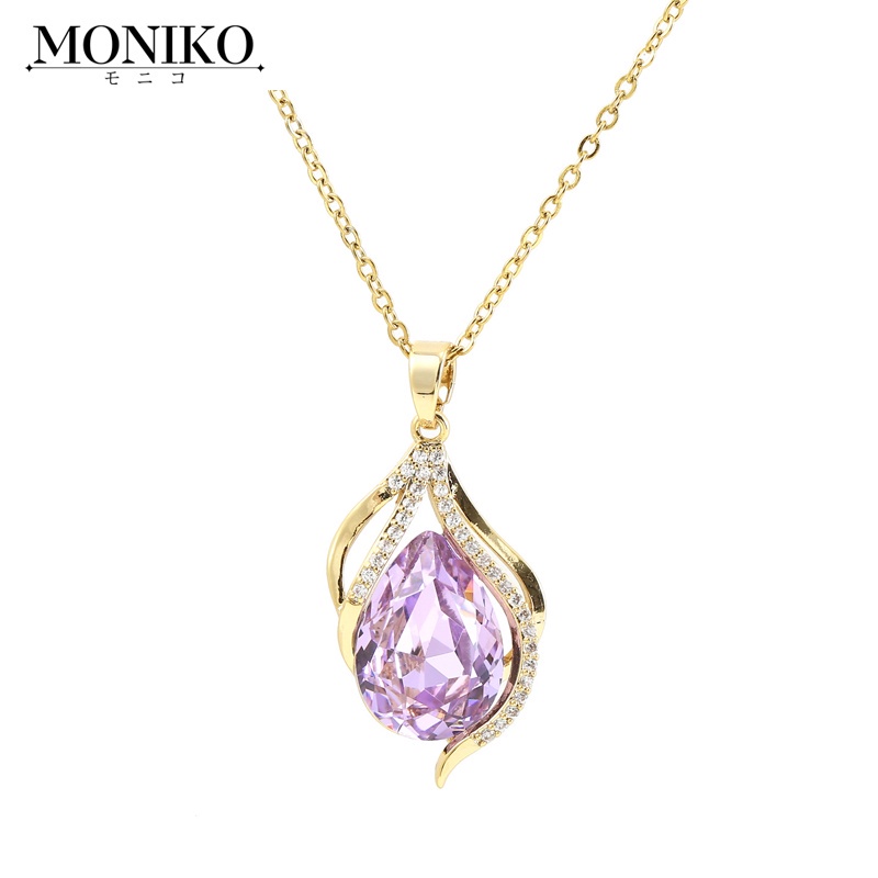 MONIKO Design 18k Gold Purple Water Droplets Crystal Pendant Necklace ...