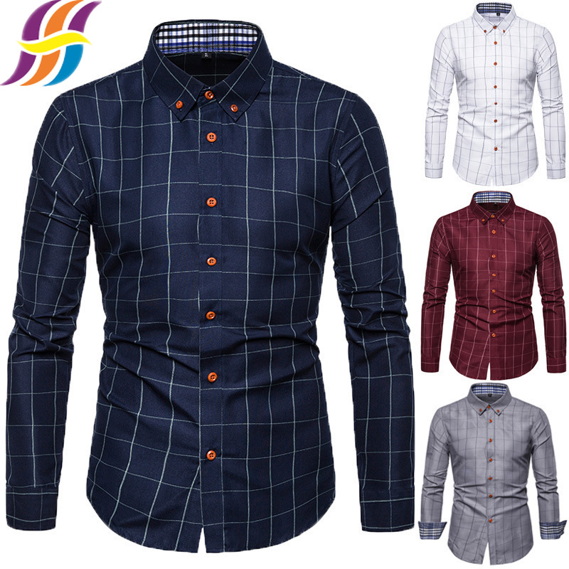 Casual Plain Shirts Men Plaid Shirts Business Formal Shirt Long Sleeve ...