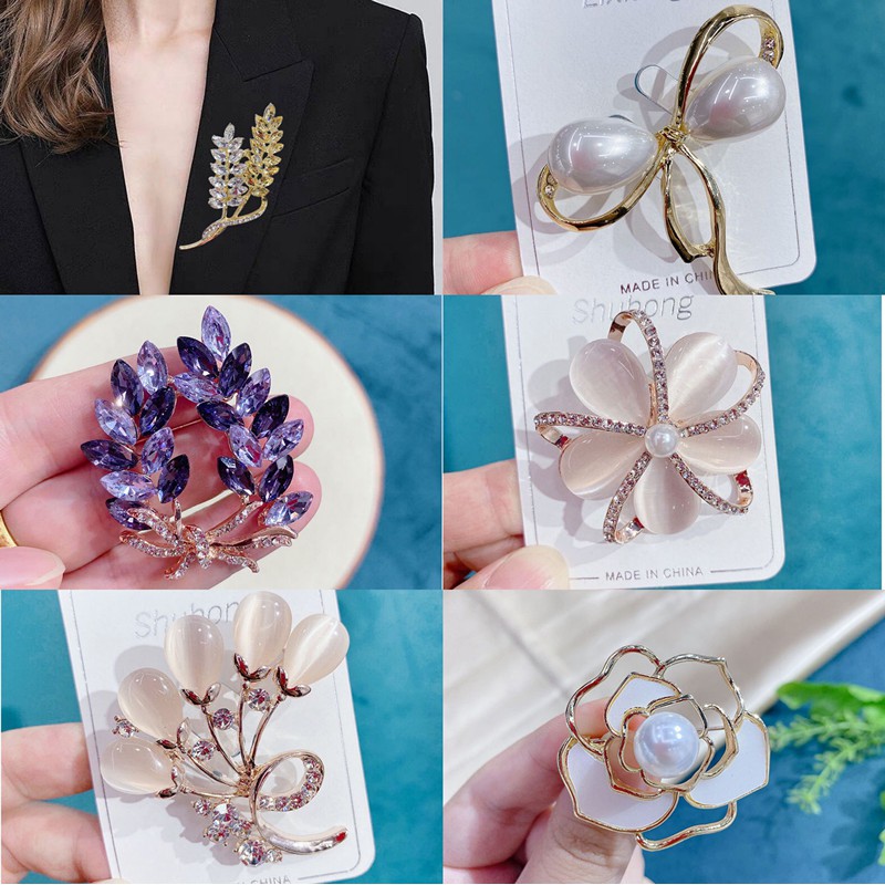 High-end Pearl Opal Brooch Exquisite Rhinestone Bouquet Rose Flower ...