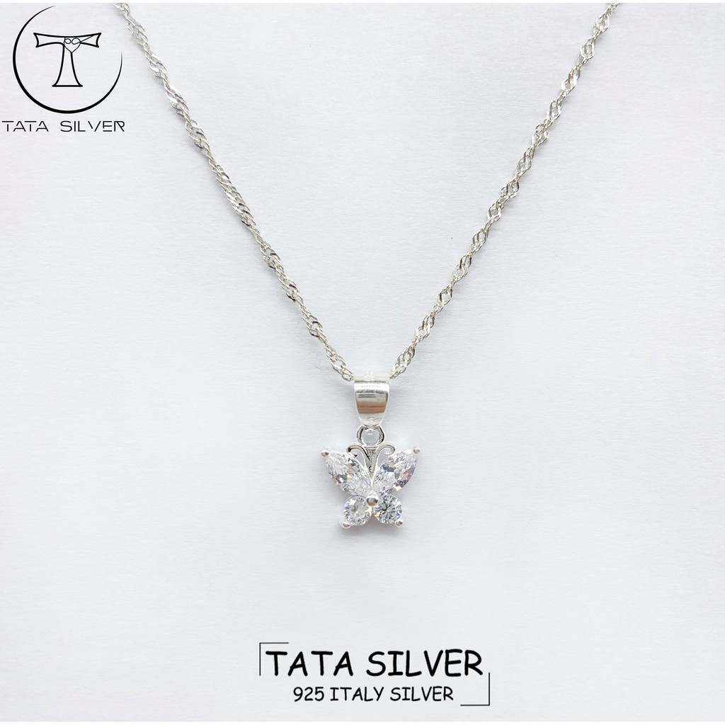 TATA SILVER Genuine 925 Italy Silver Pretty Butterfly Pendant Necklace ...