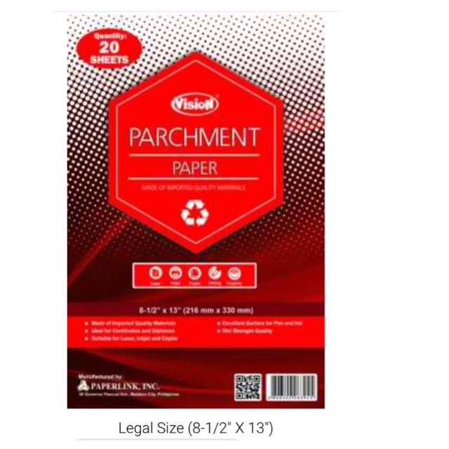 PARCHMENT PAPER-(Long) Vision 20 sheets/pack | Shopee Philippines
