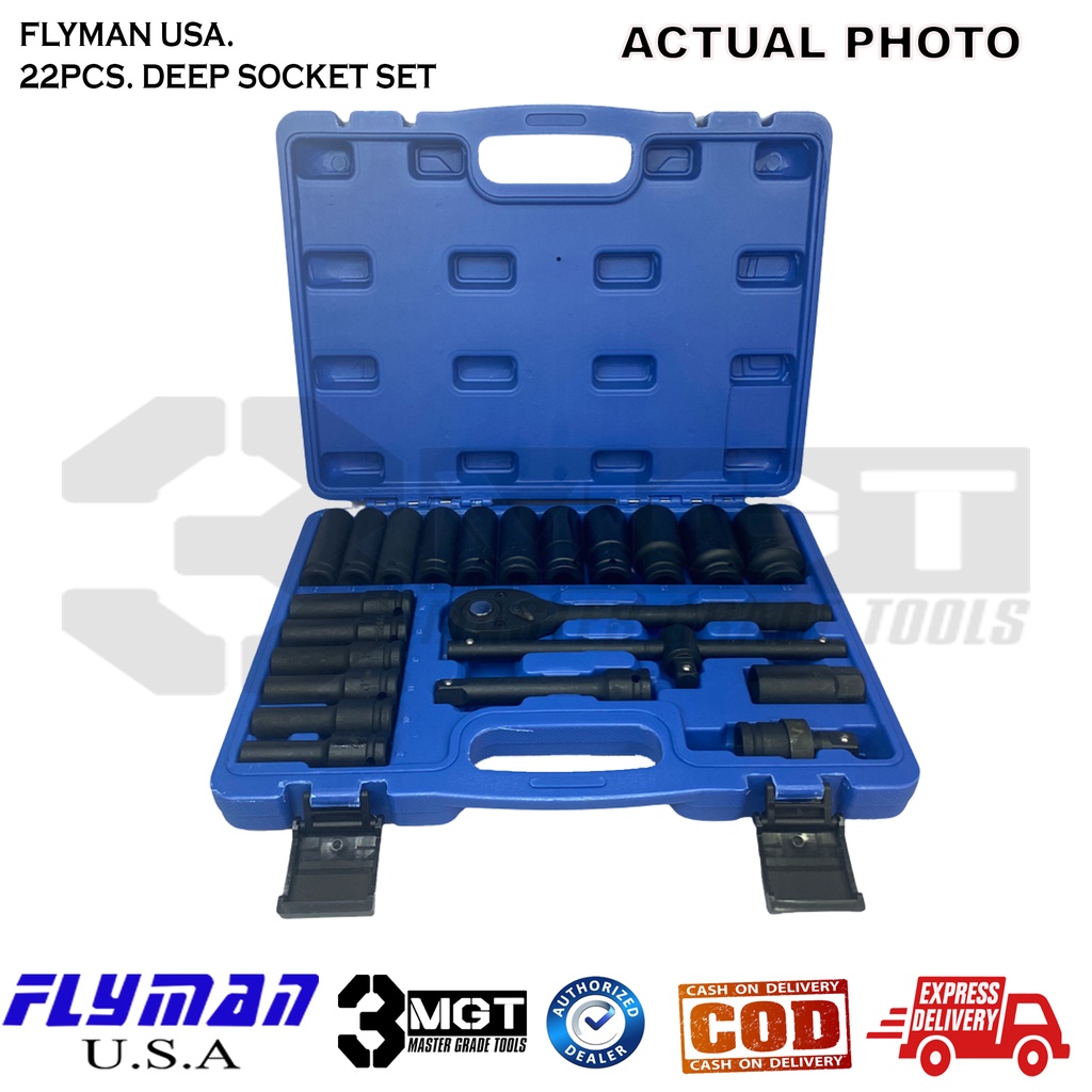 Original Flyman 22 Pcs. Deep Impact Socket Wrench Set 1/2" Drive 6 ...